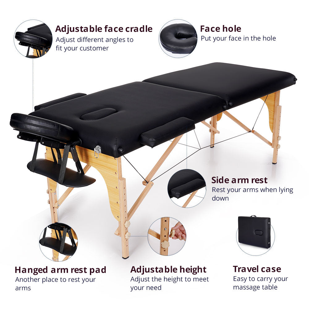 Adjustable Massage Bed 2 Sections Folding Massage Couch Portable Spa T